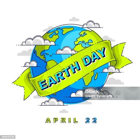 지구를 저장 보호 하는 우리의 행성 환경 생태 기후 변화 지구의 날 4 월 22 일 리본 및 벡터 상징 또는 그림 흰색 배경 위에 절연 입력 행성 0명에 대한 스톡 벡터