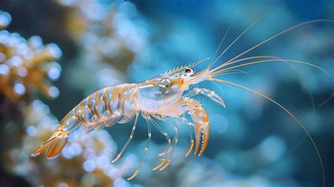 A Single Live Shrimp Suspended In Water Stock Image Image Of Macro