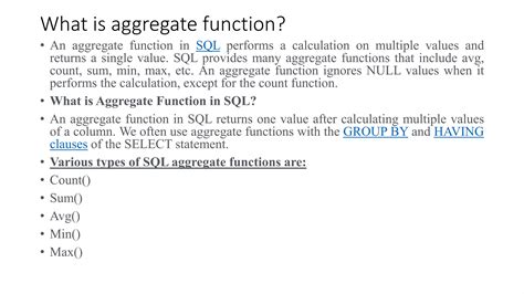 Aggregate Functions In Sqlpptx