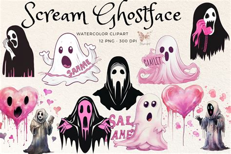 Scream Ghostface Watercolor Cliparts Graphic By Blossomclipart