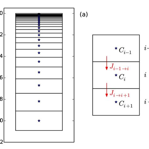 a the vertical finite volume boxes and computational nodes