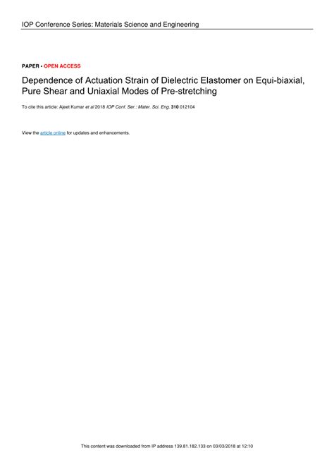 Pdf Dependence Of Actuation Strain Of Dielectric Elastomer On Equi Biaxial Pure Shear And