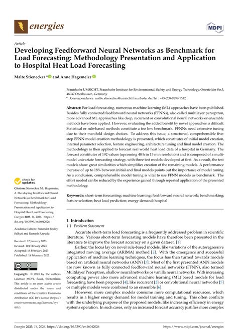 Pdf Developing Feedforward Neural Networks As Benchmark For Load Forecasting Methodology