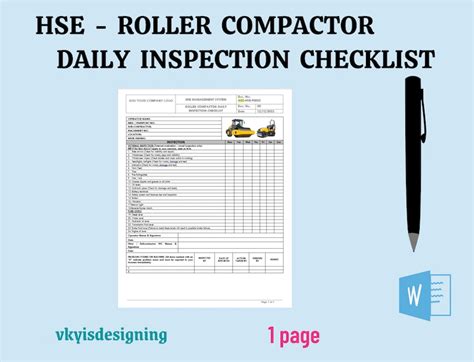 Roller Compactor Inspection Checklist Health And Safety Machinery