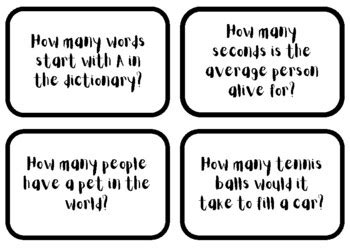 Fermi Problem Solving Questions By Daniel Robert TpT