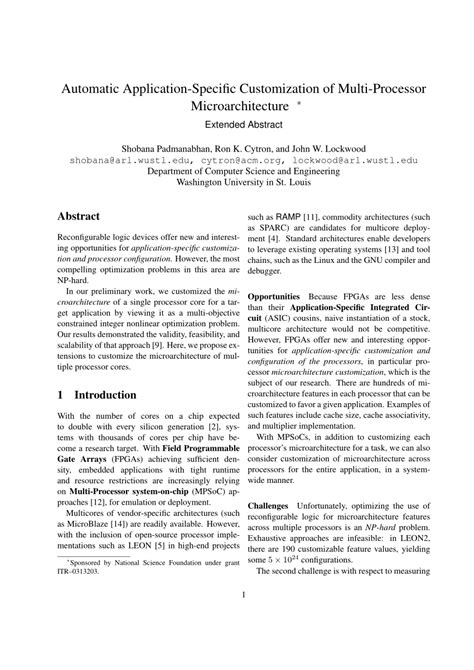 Pdf Automatic Application Specific Customization Of Multi Processor
