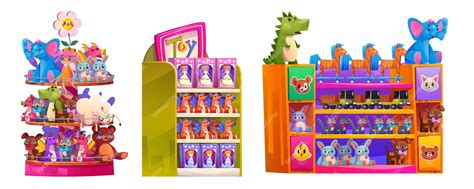 Мультяшный набор товаров из магазина игрушек на полках Бесплатно векторы
