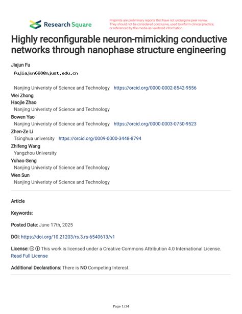 Pdf Highly Reconfigurable Neuron Mimicking Conductive Networks Through Nanophase Structure