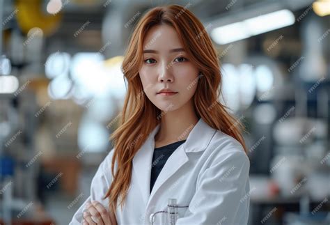 Premium Photo An Attractive Female Scientist Standing In A Lab