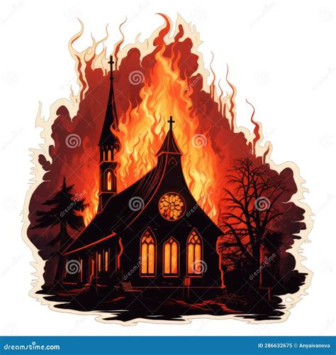 A Church On Fire With A Clock On It Stock Illustration Illustration