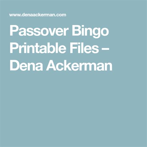 Passover Bingo Printable Files Dena Ackerman Bingo Printable