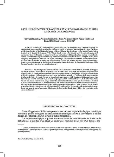 Pdf The Iqe An Ecological Quality Index For Site Management