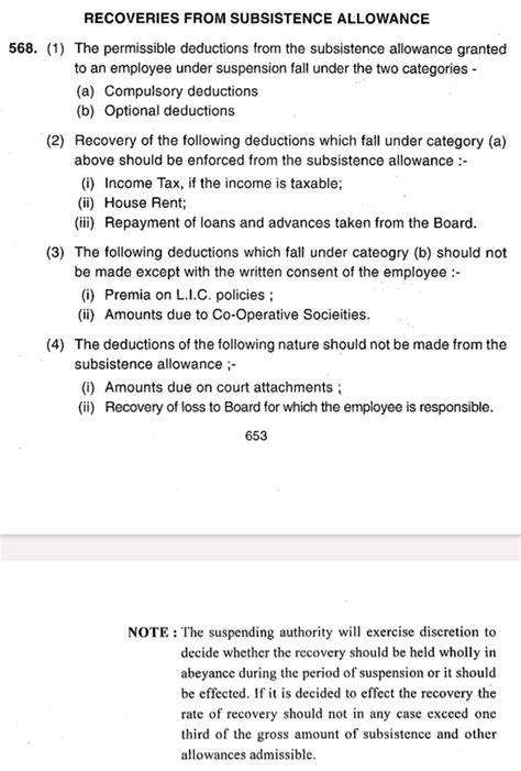 Recoveries From Subsistence Allowance