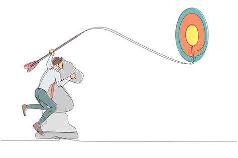Premium Vector Single One Line Drawing Of Businessman Holding Dart Arrow And Aiming Target