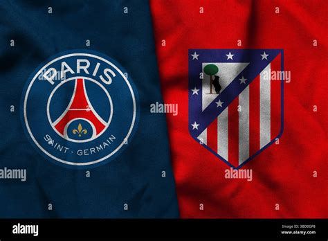 Pringsewu Lampung May 22 2025 Texture Of Psg Football Club Logo Fabric With Combination Of