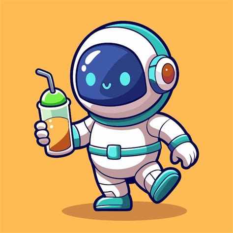 주스 병 터 클립 아트와 함께 귀여운 우주 비행사 프리미엄 Ai 생성 벡터