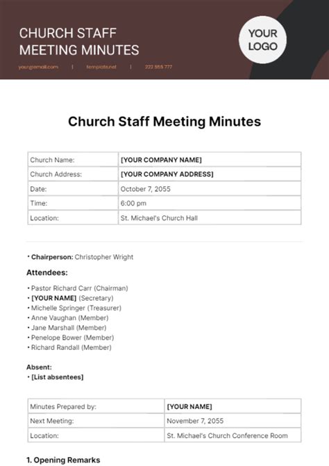 Church Staff Meeting Minutes Template Edit Online And Download Example