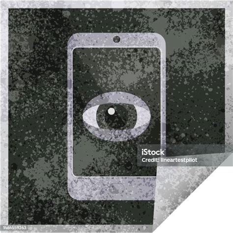 휴대 전화 보고 그래픽 벡터 일러스트 레이 션 사각형 스티커 눈 신체 부분에 대한 스톡 벡터 아트 및 기타 이미지 눈 신체 부분 데이터 만화 Istock