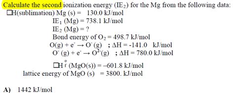 Ionization Energy Equation Second Ionization Energy W Calcium