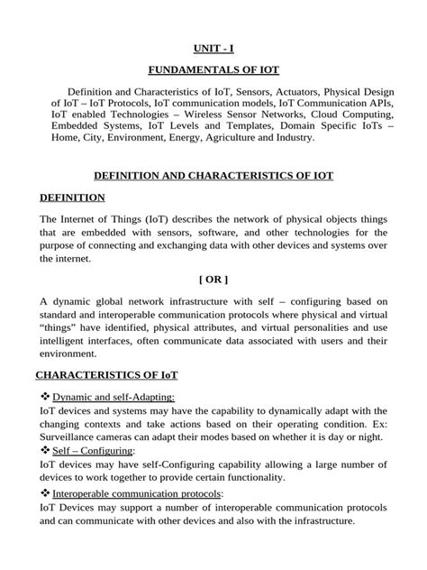 Iot Unit 1 1 Pdf Wireless Sensor Network Internet Protocols