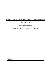Lab Report Electrostatics Docx Experiment Static Electricity Or Electrostatics June