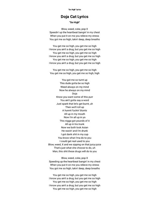 Doja Cat So High Lyrics Pdf