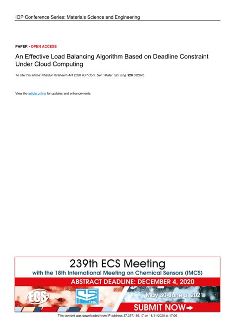 Pdf An Effective Load Balancing Algorithm Based On Deadline Constraint Under Cloud Computing