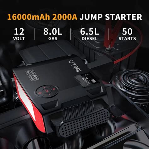 Utrai 점프 스타터 파워 뱅크 4 인 1 2000a 16000mah 150psi 공기 압축기 타이어 펌프 휴대용