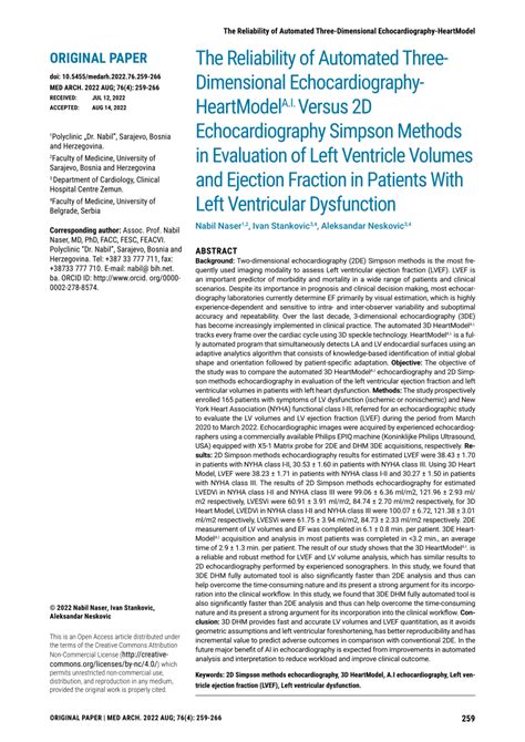 Pdf The Reliability Of Automated Three Dimensional Echocardiography Heartmodel 259 The