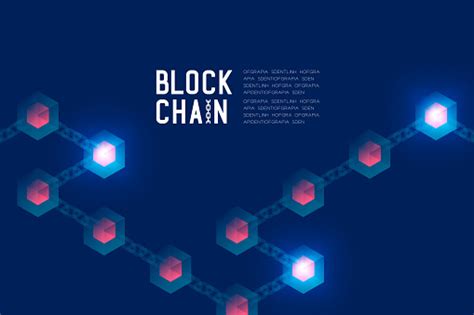 Blockchain 기술 3d 아이소메트릭 가상 시스템 온라인 개념 디자인 그림 복사 공간 벡터 Eps 10 어두운 파란색 배경