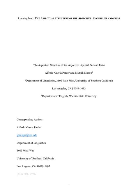 Pdf The Aspectual Structure Of The Adjective Spanish Ser And Estar
