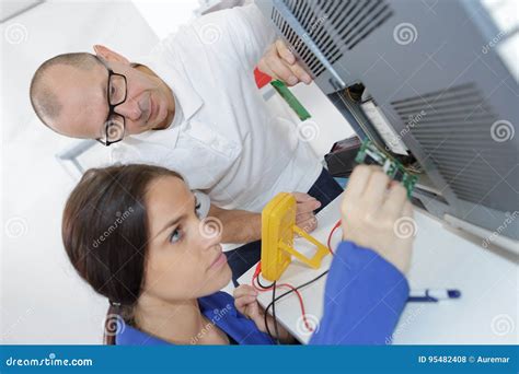 Girl With Tester And Printed Circuit Board Stock Photo Image Of Circuit Female