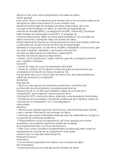 Teoria Certificado Oracle Objetivos Del Curso Sobre Fundamentos De