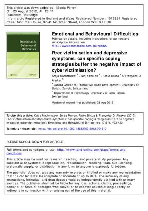 Pdf Peer Victimisation And Depressive Symptoms Can Specific Coping Strategies Buffer The