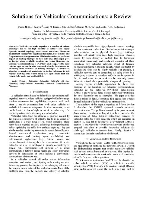 Pdf Solutions For Vehicular Communications A Review