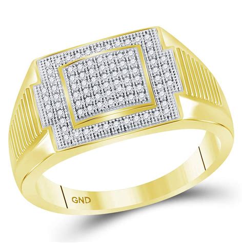 10kt Yellow Gold Mens Round Diamond Rectangle Cluster Ring 14 Cttw