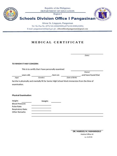Medical Certificate Shs 2 Pdf