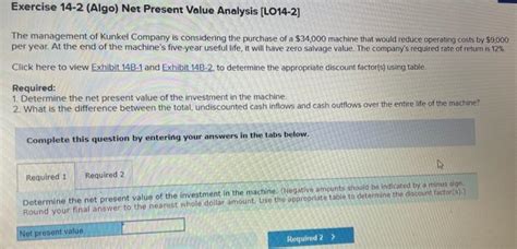Solved Exercise 14 2 Algo Net Present Value Analysis