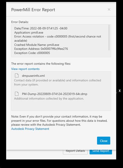 powermill crashing and unable to restart pm send error report anyone have this issue