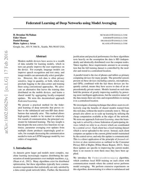 federated learning of deep networks using model averaging pdf