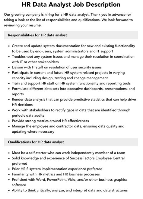 Hr Data Analyst Job Description Velvet Jobs