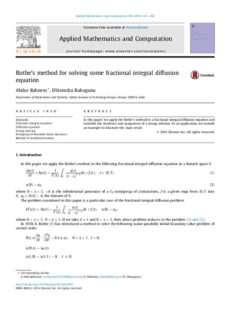 Pdf Rothes Method For Solving Some Fractional Integral Diffusion