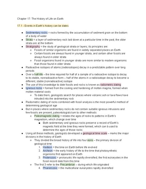 Biology 1102 Final Exam Notes On Chapter 17 The History Of Life