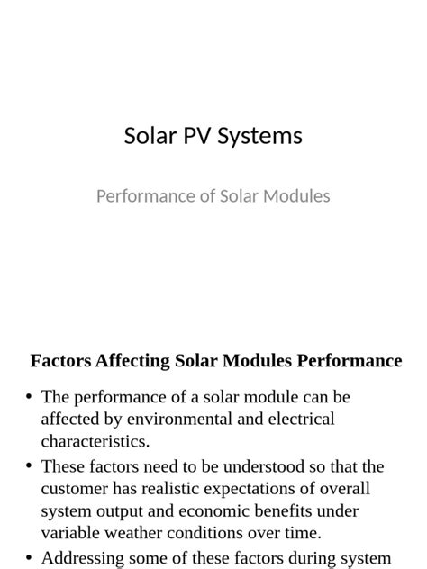 Factors Influencing Solar Module Performance Pdf Photovoltaics