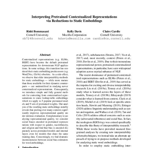 Interpreting Pretrained Contextualized Representations Via Reductions To Static Embeddings Acl