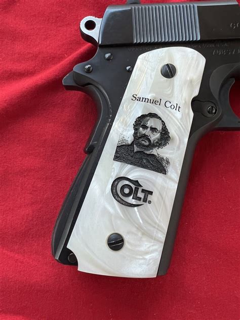 1911 Pearl Laser Engraved Samuel Colt Grips 45 Acp 38 Super Cal Gun