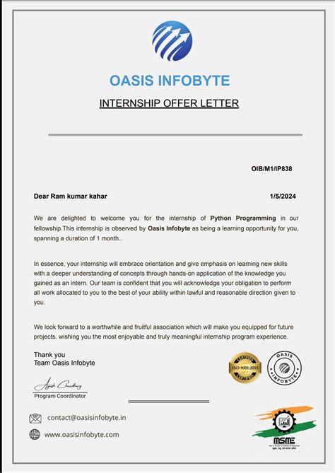 Ram Kumar Kahar On Linkedin Pythoninternship Oasisinfobyte Codingskillsinprogress