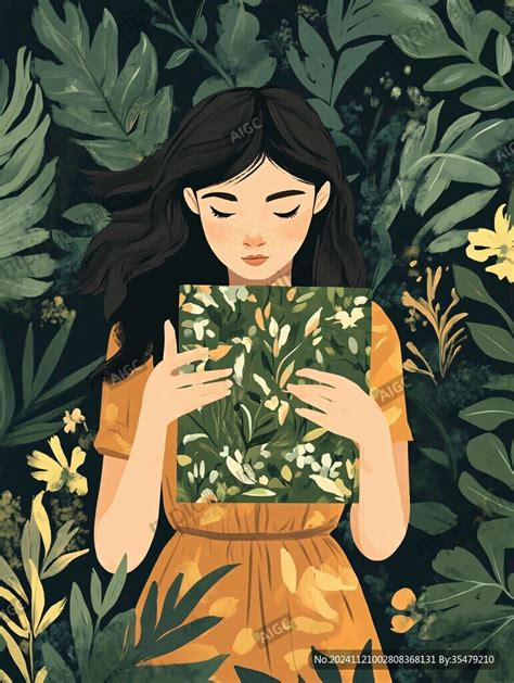 Ai创作图人物绿植元素插画 森系人物插画 场景插画植物少女 墨绿色女孩插画 植物人物插画 叶包装插画 本本封面美女包装插画 森系女孩插画 杨桃姑娘包装插画 扶肤品包装人物插画 森系主题插画