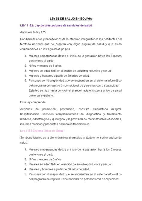 Leyes De Salud En Bolivia Leyes De Salud En Bolivia Ley 1152 Ley De