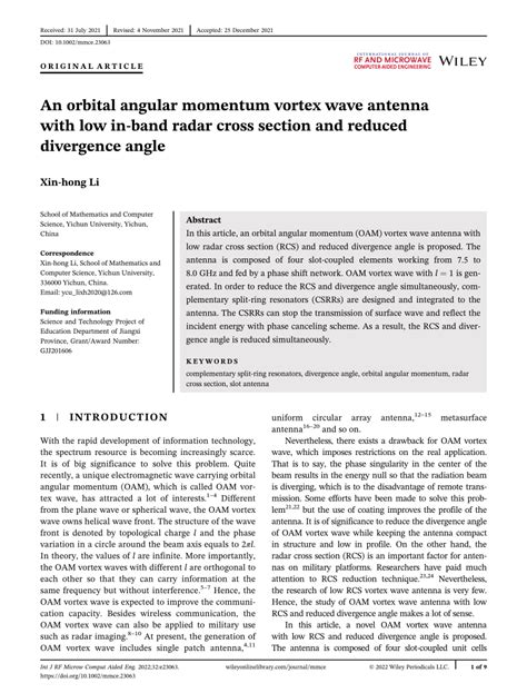 An Orbital Angular Momentum Vortex Wave Antenna With Low In‐band Radar Cross Section And Reduced